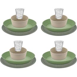 Koziol Kombiservice »Geschirr-Set, Service CONNECT SET BERGEN« Made in Germany, 16 Teile, für 4 Personen nature ash grey/nature dessert sand