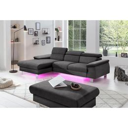 COTTA Ecksofa &raquo;Komaris L-Form, B: 244 cm&laquo; mit Kopfteilverstellung, optional Bettfunktion, Bettkasten & Licht braun Microfaser PRIMABELLE (100% 