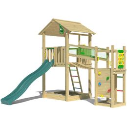 Jungle Gym Spielturm »Fortress« Spielanlage mit 2 Türmen, Brücke und Rutsche mit Wasseranschluss dunkelgrün