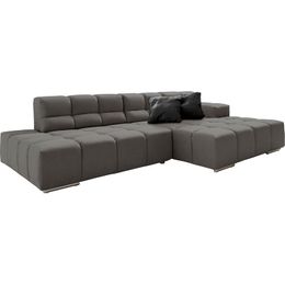 DESIGNWERK Ecksofa »Temple, Designsofa trifft hohen Sitzkomfort, L-Form« mit Sitztiefenverstellung Dark Grey