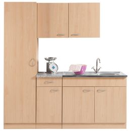 Wiho-K&uuml;chen WIHO K&Uuml;CHEN K&uuml;che &raquo;Kiel&laquo; Breite 190 cm mit 28 mm starker Arbeitsplatte, Tiefe 50 cm K&uuml;che: braun + Front: Buche Dekor + Arbeitsplatte: Marmor...