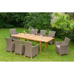 Merxx Garten-Essgruppe »Toskana« 8x Sessel, 1x Doppelausziehtisch 180(220/260)x100 cm, inkl. Sitzkissen, 17 Stk. tlg. Aluminium, Polyrattan,...