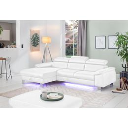 COTTA Ecksofa &raquo;Komaris L-Form, B: 244 cm&laquo; mit Kopfteilverstellung, optional Bettfunktion, Bettkasten & Licht wei&szlig; Microfaser PRIMABELLE (100% 