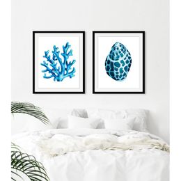 queence Bild »Angelika« Kunst Meer Wassertiere 1 Stk. tlg. HD Premium Poster-Druck inkl. Holzrahmen Farbe Rahmen: schwarz + Farbe Bild(er): blau