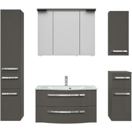 SAPHIR Badmöbel-Set »Serie 4005, vormontiert, Glaswaschbecken, Spiegelschrank« Set, 6 Stk. tlg. Badezimmer-Set mit Unterschrank, Hängeschrank,...