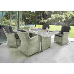 Destiny Garten-Essgruppe »LUNA« 4x Sessel, 1x Tisch, inkl. Auflagen, 13 Stk. tlg. Aluminium, Polyrattan vintage weiß + Obermaterial: 100%...