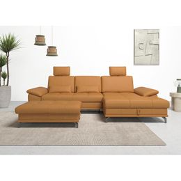 Places of Style Ecksofa »Costello L-Form, B: 301 cm mit Sitztiefen-, Armteilverstellung &« 3 Nierenkissen, optional Bettfunktion & Bettkasten curry