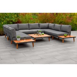 Merxx Garten-Essgruppe »Akropolis« Set, Eckbank in U-Form, inkl. Sitz-und Rückenkissen, 1x Tisch 90x90 cm, 24 Stk. tlg. Aluminiumgestell mit...