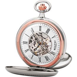 Regent Uhren REGENT Taschenuhr »P702-19370540« Herrenuhr, Handaufzug, Acrylglas, skelettiertes Zifferblatt roségoldfarben-silberfarben Imposante Herrentaschenuhr