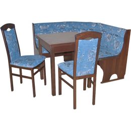 HOFMANN LIVING AND MORE Eckbankgruppe Spar-Set, 4tlg. Set, 4 Stk. tlg. Eckbank mit Stauraum unter den Sitzflächen blau + blau + Nussbaum-Nachbildung