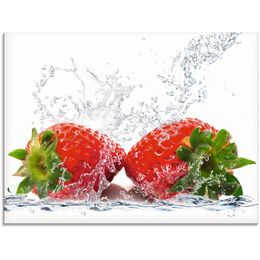 Artland Glasbild »Erdbeeren mit Spritzwasser« Lebensmittel 1 Stk. tlg. in verschiedenen Größen Farbe Bild(er): rot