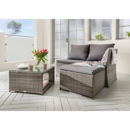 Destiny Balkonset »LOFT« 1x 2er Sitzer, 1x Hocker, 1x Tisch, inkl. Auflagen, 8 Stk. tlg. Aluminium, Polyrattan grau + Obermaterial: 100% Polyester....