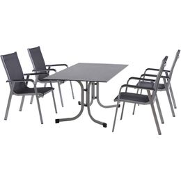 siena GARDEN Garten-Essgruppe »Tesoro / Sola« Set, 5 Stk. tlg. bestehend aus 4 Sesseln und 1 Tisch grau, dark stone, silber +