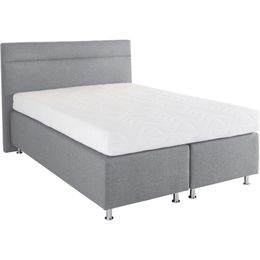 Boxspringbett wahlweise mit LED-Beleuchtung grau Bezug Unterbox und Kopfteil: Strukturstoff (77% Polyester und 23% Viskose);Bezug Obermatratze 100% 