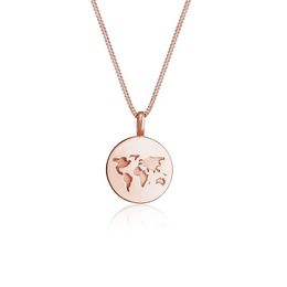Elli Kette mit Anhänger »Weltkugel Anhänger Plättchen Rund 925 Silber« Rosegold 45 Kette für Damen im Globus Design