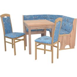HOFMANN LIVING AND MORE Eckbankgruppe Spar-Set, 4tlg. Set, 4 Stk. tlg. Eckbank mit Stauraum unter den Sitzflächen blau + blau + Eiche-Nachbildung