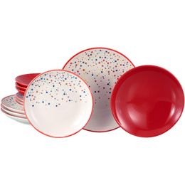 Creatable Teller-Set »Joy, Tellerset 12-tlg.« Unregelmäßige bunte Punkte, Gute Laune Geschirr, Frisch, Freundlich rot, bunt