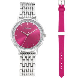 ANISTON JEWELRY & WATCHES Quarzuhr Armbanduhr, Damenuhr, analog, neue Kollektion silberfarben, pink Ansprechende Damenarmbanduhr