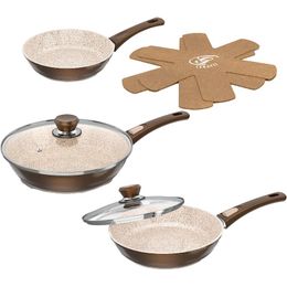 Genius Pfannen-Set »Cerafit Granit - Grand-Edition Pfanne, 7-teiliges Set« Edelstahl Set, je 1x Pfanne + Deckel 24 cm + 28 cm, 1x Pfanne 20 cm, 2x...