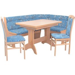 HOFMANN LIVING AND MORE Eckbankgruppe Spar-Set, 4tlg. Set, 4 Stk. tlg. Eckbank mit Stauraum unter den Sitzflächen blau + blau + Buche-Nachbildung