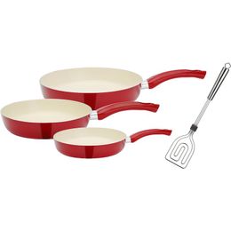 GSW Pfannen-Set »CERAMICA beige« Aluminium Set, 1x Bratpfanne Ø 20 cm, 1x Bratpfanne Ø 24 cm, 1x Bratpfanne Ø 28 cm, 4 Stk. tlg. Induktion rot 0