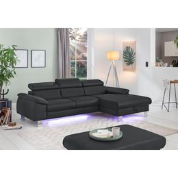 COTTA Ecksofa »Komaris L-Form, B: 244 cm« mit Kopfteilverstellung, optional Bettfunktion, Bettkasten & Licht schwarz