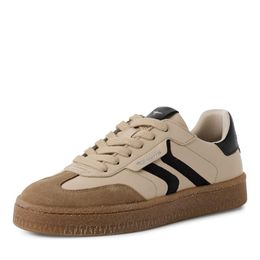 Tamaris Plateausneaker, Freizeitschuh, Halbschuh, Schnürschuh mit gepolstertem Schaftrand beige kombiniert 39 39 Trendiger Schnürer mit Kontrastbesatz