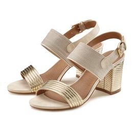 Lascana Riemchensandalette »Sommerschuh« Sandale, Sommerschuh mit Blockabsatz VEGAN goldfarben 37 37 Mit komfortablem Blockabsatz und angenehmer...