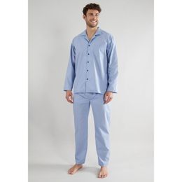 Tom Tailor Pyjama 2 Stk. tlg., Knopfleiste, Langarm, V-Kragen, lange Hose, kühlend, Karo-Muster blau-hell-Karo 52L 52L Herren Pyjama von Tom Tailor