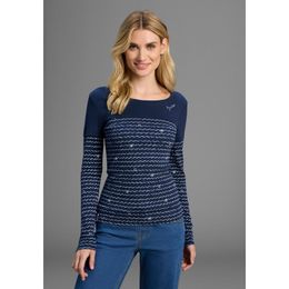 Kangaroos Damen Kangaroos 2-in-1-Langarmshirt Langarm, bedruckt und gemustert, f&uuml;r die Freizeit, aus Baumwolle blau 32/34