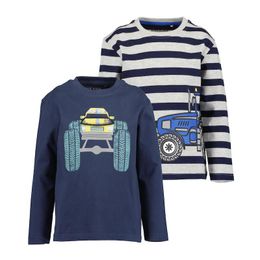 Blue Seven Langarmshirt »Jungen Langarmshirts« 2 Stk. tlg. M01 - DK BLAU + RINGEL 128 128 Doppelpack Langarmshirts mit Traktor Druck für Jungen