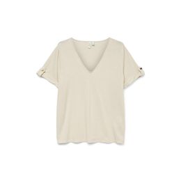 Véro Moda VERO MODA Kurzarmshirt »VMBAILEY S/S V-NECK T-SHIRT JRS BTQ GA« Snow White Stripes:GOLD LUREX & BUTTON XS XS T-Shirt von Vero Moda
