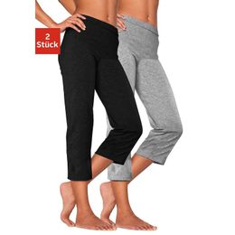 Vivance ACTIVE Caprihose mit Gummibund, Loungewear 1x schwarz, 1x grau meliert 32/34 - N-Gr N-Gr 32/34 Basic Wohlfühlhosen in 3/4 Länge im 2er-Pack