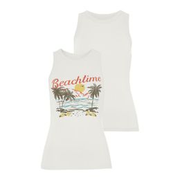 Beach Time BEACHTIME Tanktop Packung, 2 Stk. tlg. mit tropischem Druck creme bedruckt 36/38 36/38 Beachtime Tanktop mit sommerlichem Frontdruck