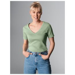 TRIGEMA T-Shirt »V-Shirt aus Baumwolle/Elastan« 1 Stk. tlg. green tea L L 95 % Baumwolle, Ringgarn supergekämmt, 5 % Elastan