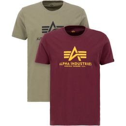Alpha Industries Rundhalsshirt »Basic T 2 Pack« Set, 2 Stk. tlg. olive/burgundy XL XL Doppelpackung Kurzarmshirts von Alpha