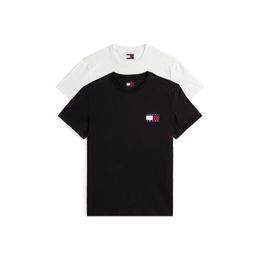Tommy Jeans T-Shirt »TJM SLIM 2PACK ESS FLAG TEE« 2 Stk. tlg. Black/Ecru S S 2er Pack Rundhalsshirt von Tommy Jeans