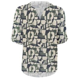 STOOKER WOMEN 3/4-Arm-Shirt »MARIE Print Shirt Bluse 3/4-Arm« Regular Fit Shirt Bluse Baumwolle Shirt Knopfleiste für Damen green aop 48/50 48/50...
