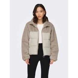 Only Steppjacke &raquo;ONLWANJA &ndash; Jacke mit Pl&uuml;schdetails und hohem Kragen&laquo; regular fit, modisch, Web, Materialmix, hochschlie&szlig;end Moonbeam XL XL Jacke...
