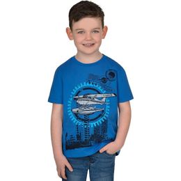 TRIGEMA T-Shirt »T-Shirt für Jungen mit Flugzeug-Druckmotiv« 1 Stk. tlg. electric-blue 128 128 Single-Jersey