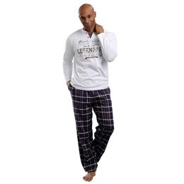 H.I.S. H.I.S Pyjama 1 Stück, 2 Stk. tlg., mit Flanellhose weiß-marine-kariert 44/46 44/46 Langarmshirt aus Single Jersey, Hose aus weichem Flanell