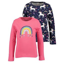 Blue Seven Langarmshirt »Mädchen Langarmshirts MARKETPLACE - 2er Pack« 2 Stk. tlg. M02 - PINK+DK BLAU AOP 122 122 Hübsche Longsleeves für kleine...