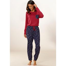 Vivance Dreams Pyjama 2 Stk. tlg., mit niedlichem Herzen-Sterne-Druck rot-navy 36/38 36/38 Langer Pyjama mit Alloverdruck