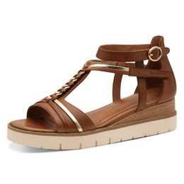 Tamaris Keilsandalette, Riemchensandale, Sommerschuh mit Flechtriemchen cognac 40 40 Trendige Keilsandalette mit zwei Klettverschl&uuml;ssen und T-Spange