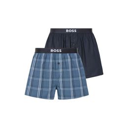 BOSS Pyjamashorts »2P Boxer Shorts EW« mit Logobund Medium Blue 425 L - N-Gr N-Gr L Gemusterte und unifarbene BOSS Pyjama-Shorts