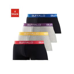 Buffalo Hipster Packung, 4 Stk. tlg., knapp sitzende Boxershorts mit Kontrastbund aus Baumwollmischung schwarz, grau-meliert S S Low Rise Trunk in...