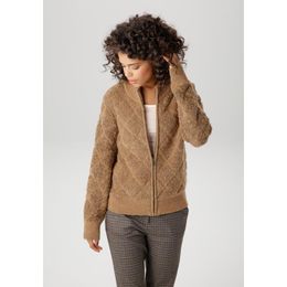 Aniston CASUAL Strickjacke mit dezentem Rauten-Muster im 3D-Effekt - NEUE KOLLEKTION dunkelbeige-meliert 44 44 Jacke aus kuschelig weicher...