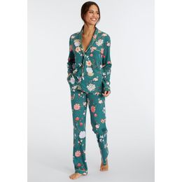 Lascana Pyjama Set, 2 Stk. tlg., mit elegantem Blumenmuster grün gemustert 32/34 32/34 Klassischer Pyjama mit elegantem Blumenprint