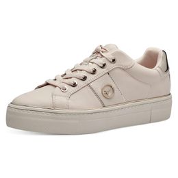 Tamaris Plateausneaker, Freizeitschuh, Halbschuh, Schnürschuh mit gepolstertem Schaftrand creme 41 41 Trendiger Plateausneaker mit goldfarbenen...