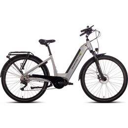 Saxonette Herren SAXONETTE &raquo;Quantum Sport Wave&laquo; 10 Gang Shimano Kettenschaltung Mittelmotor 250 W Pedelec, Elektrofahrrad f&uuml;r Damen u. Herren silber